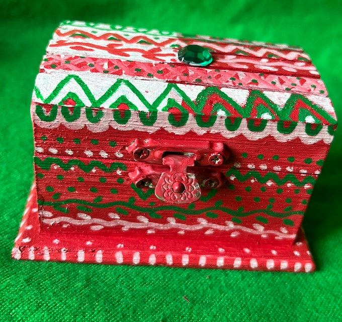 A Red hand painted small wood box